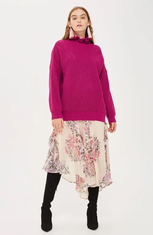 Topshop Frill Neck Puffed Sleeve Sweater