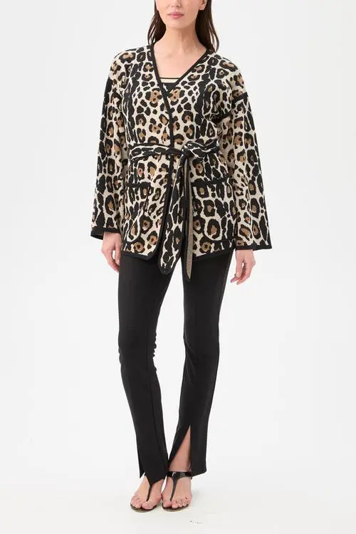 Trina Turk Wright Leopard Print Tie-front Cardigan