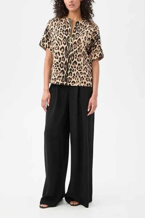 Trina Turk Stagehands Leopard Print Short Sleeve Top