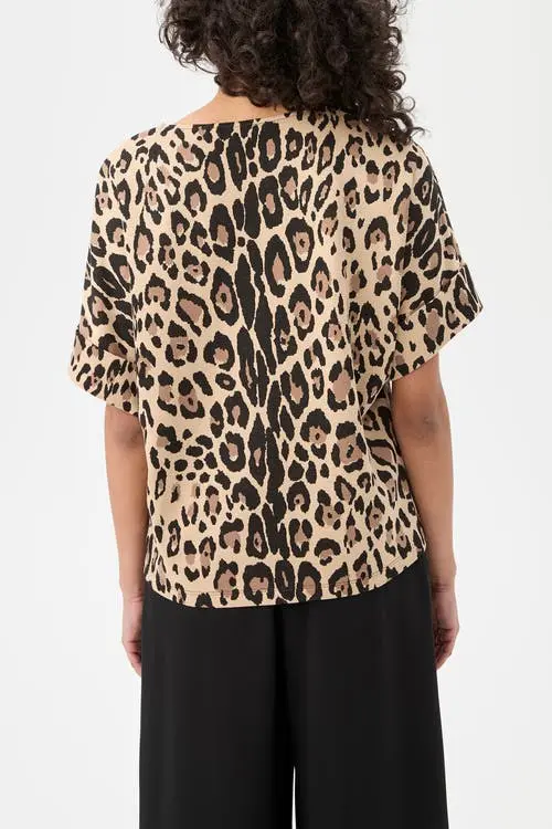 Trina Turk Stagehands Leopard Print Short Sleeve Top