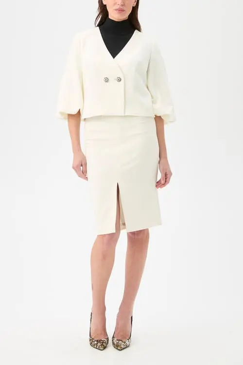 Trina Turk Basal Cropped Jacket With Embellished Buttons - Winter White