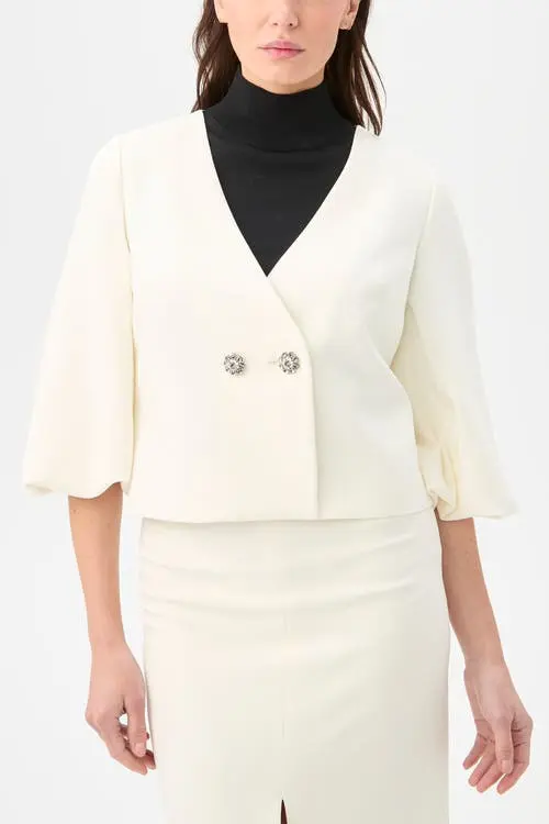 Trina Turk Basal Cropped Jacket With Embellished Buttons - Winter White