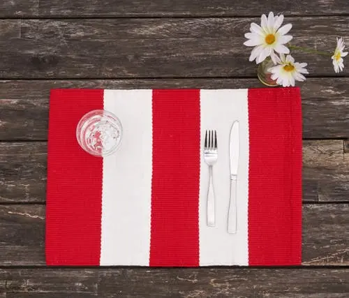 C&F HOME Cabana Stripes Placemats Sets Of 6 Collection - Red