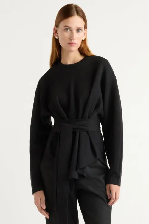 Modern Citizen Tie-front Knit Sweater - Black