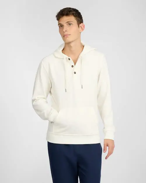 Onia Waffle Knit Half Button Hoodie - Egret