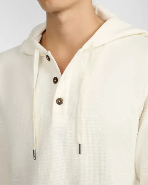 Onia Waffle Knit Half Button Hoodie - Egret