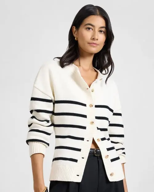 Onia Cotton Fitted Cardigan - Noir Navy/white