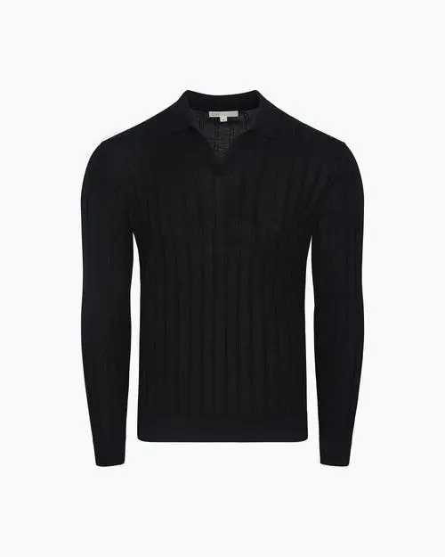 Onia Extra Fine Merino Wool Johnny Collar Polo - Black