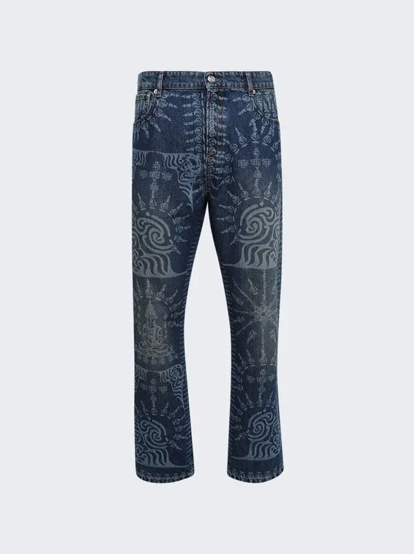 BLUEMARBLE Laser Print Straight Leg Jeans - Blue