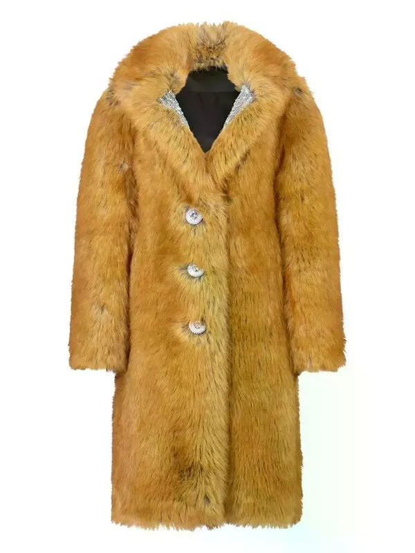 Rabanne Faux Fur Coat With Embellished Lapel