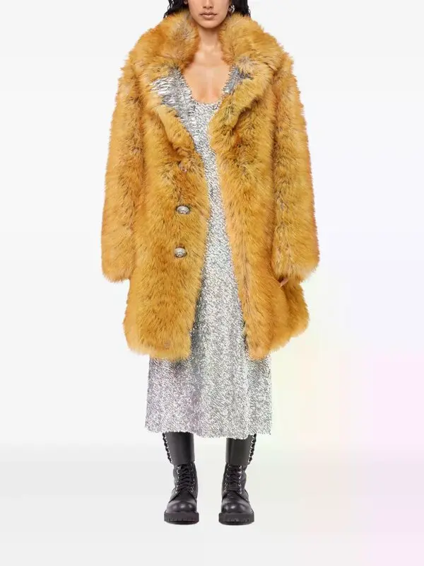 Rabanne Faux Fur Coat With Embellished Lapel