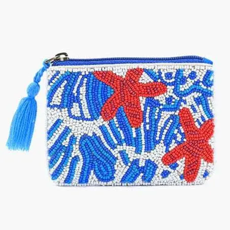 Yumi Kim Seafoam Star Beaded Coin Pouch - Blue