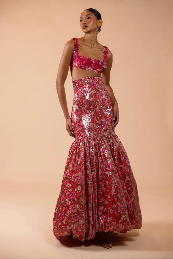 PatBO Peony Sequin Printed Maxi Skirt
