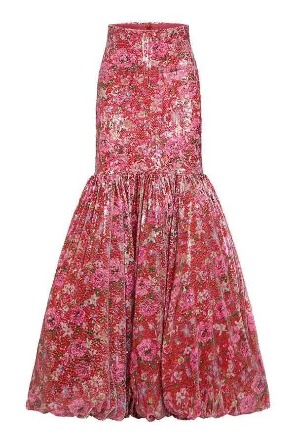 PatBO Peony Sequin Printed Maxi Skirt