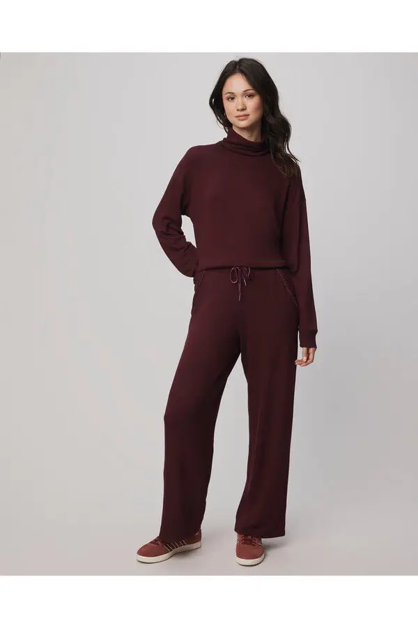 Splendid Supersoft Trim Wide Leg Pant - Burgundy