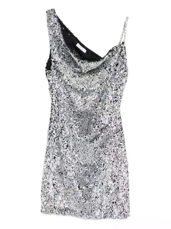 AREA Sequin-embellished One-shoulder Dress - Silver