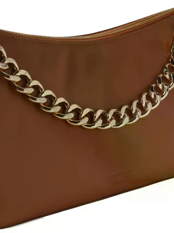 TWINSET Leather Shoulder Bag With Chain Detail - Brown