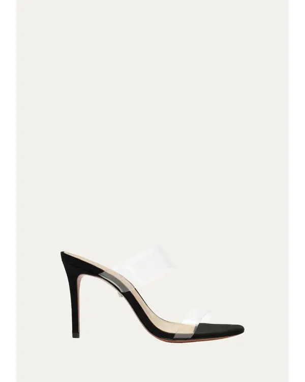 Schutz Ariella Strappy Vinyl Slide Sandals - Black/tran