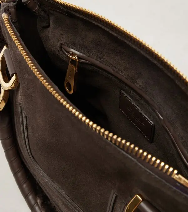 Chloé Marcie Small Shearling-trimmed Suede Tote Bag