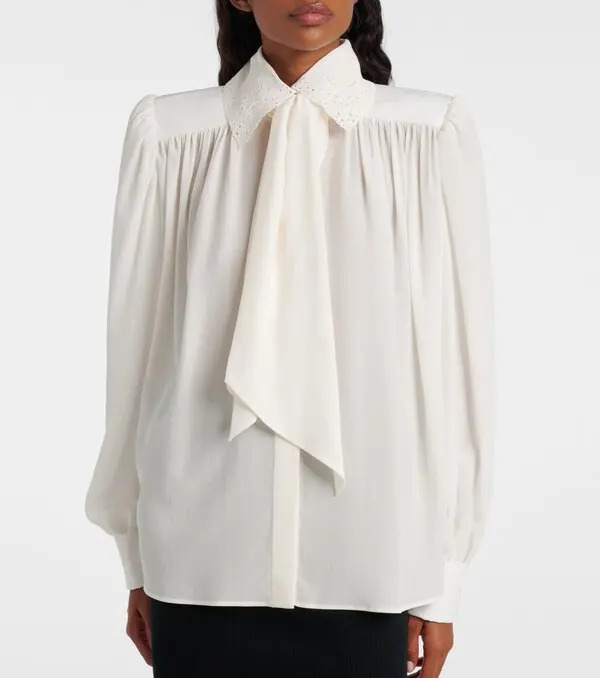 Chloé Scarf-detail Silk Crêpe De Chine Blouse - White