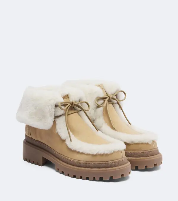 YVES SALOMON Shearling-lined Suede Ankle Boots - Beige