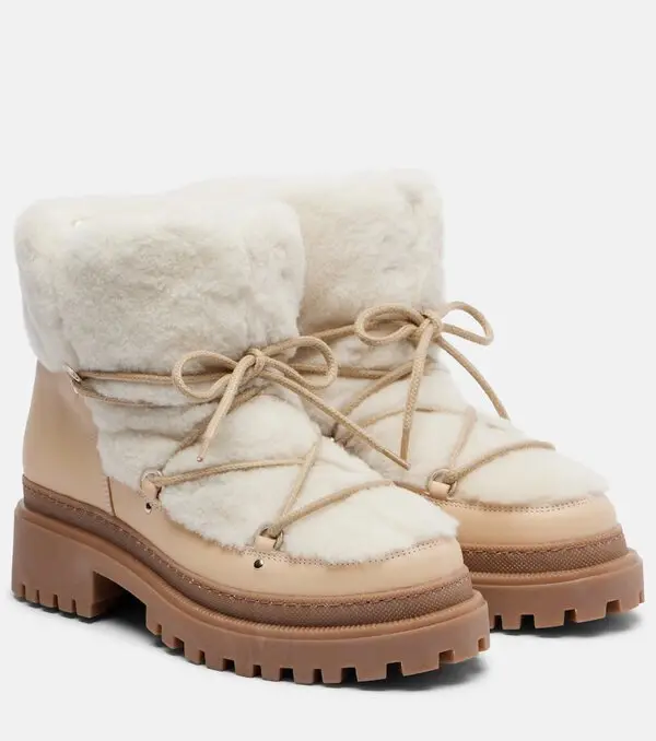 YVES SALOMON Shearling And Leather Ankle Boots - White