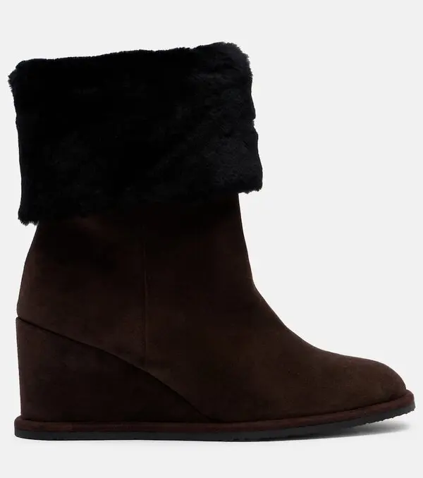YVES SALOMON Shearling-lined Suede Wedge Ankle Boots