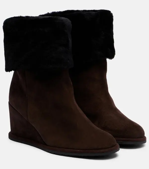 YVES SALOMON Shearling-lined Suede Wedge Ankle Boots - Brown