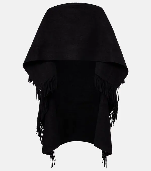 TOTEME Fringed Wool-blend Poncho - Black