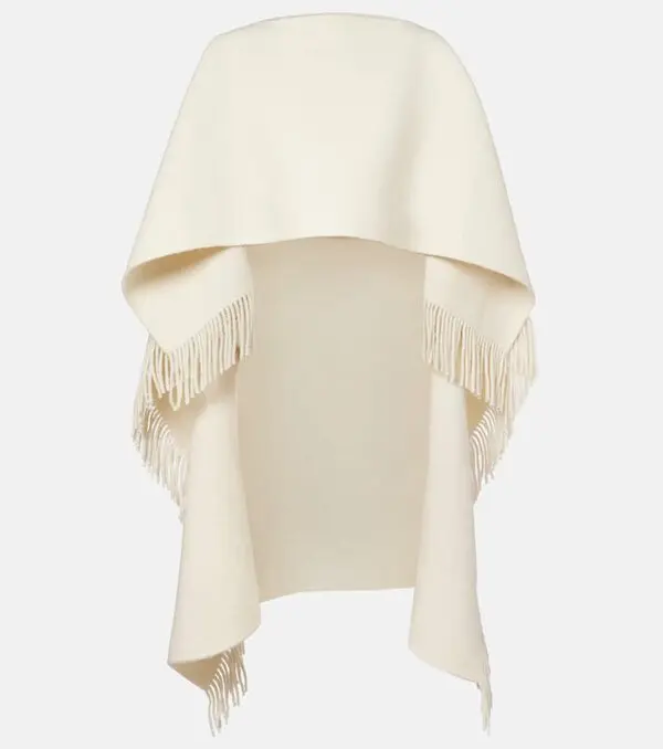 TOTÊME Fringed Wool-blend Poncho - White