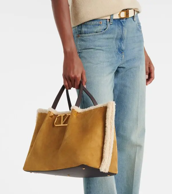 Valentino Garavani Vlogo Medium Suede Tote