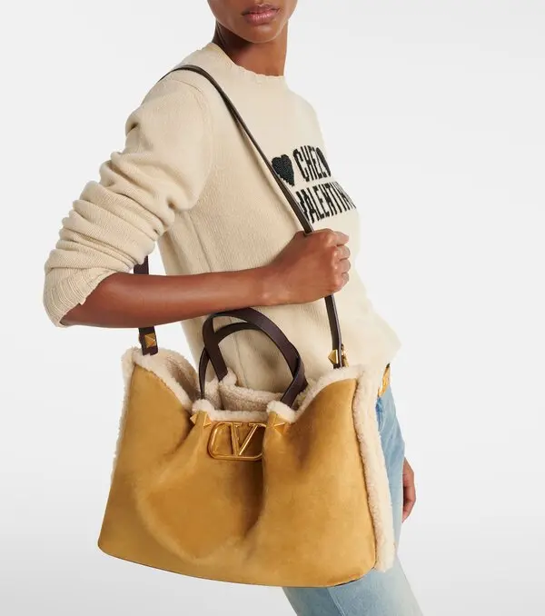 Valentino Garavani Vlogo Medium Suede Tote