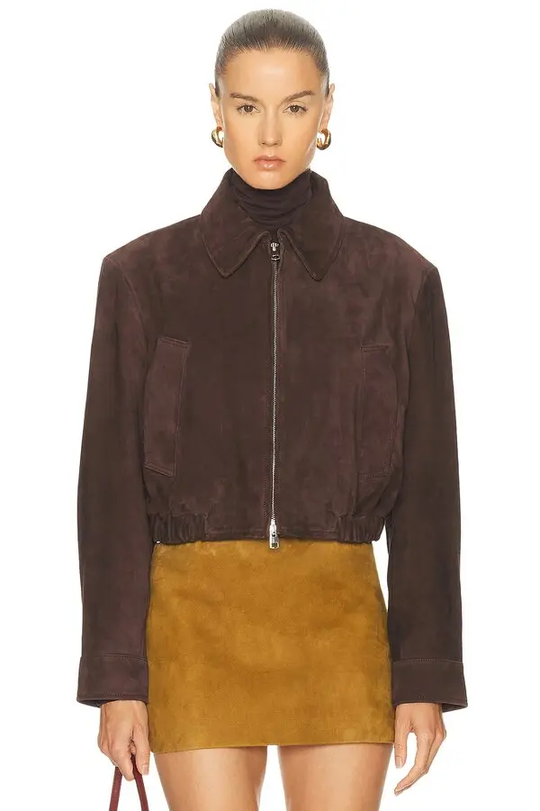 AGOLDE Nahlia Cropped Suede Jacket - Root