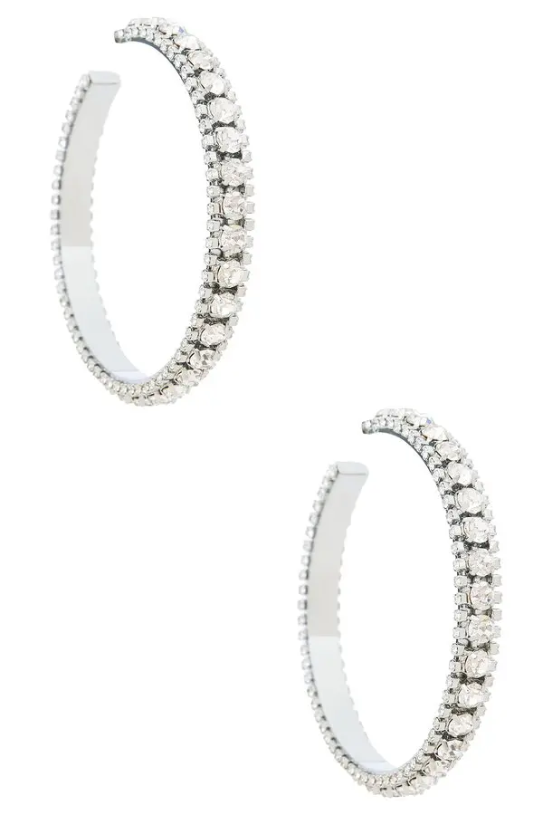 AREA Large Crystal Hoop Earrings - Clear Crystal & Silver