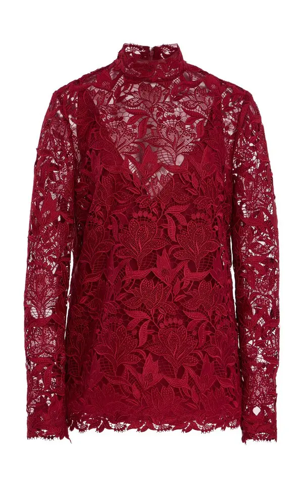 Carolina Herrera Lace Mock Neck Blouse