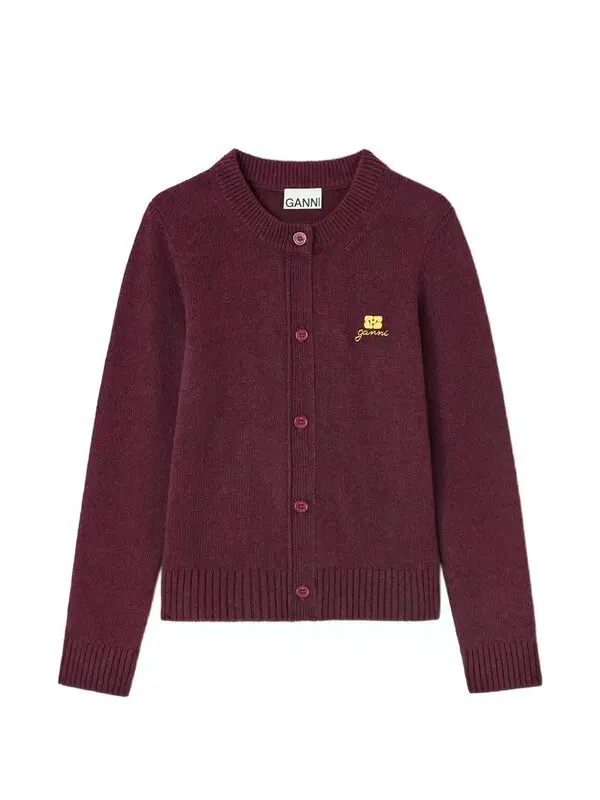 GANNI Round-neck Cardigan - Bordeaux