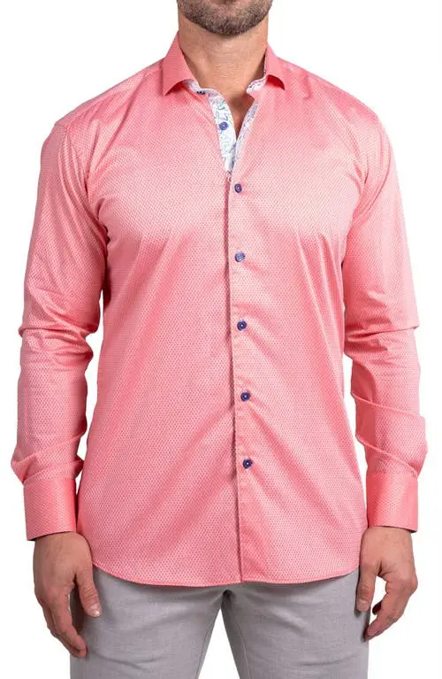 MACEOO Einstein Ascension0061 Micropattern Cotton Button-up Shirt - Red