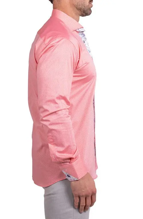 MACEOO Einstein Ascension0061 Micropattern Cotton Button-up Shirt - Red