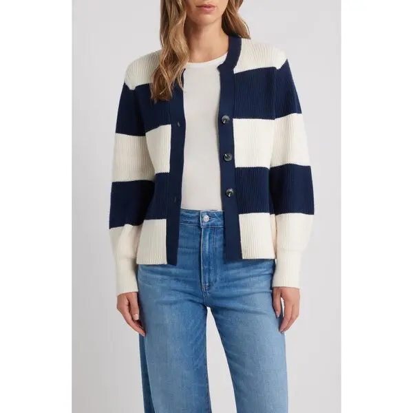 525 America Lottie Rugby Stripe Cardigan - Dark Blue Multi
