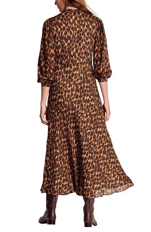 Boden Leopard Print Tie Neck Midi Dress