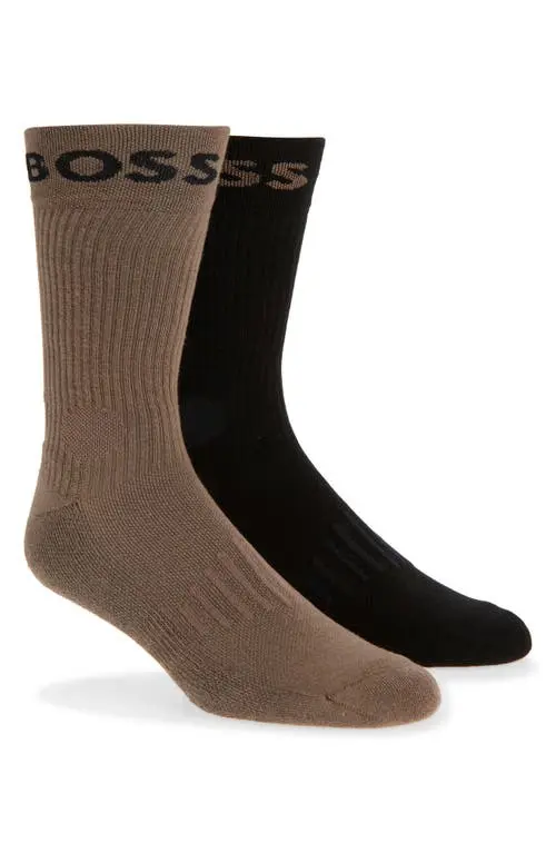 BOSS 2-pack Solid Ribbed Cotton Blend Sport Socks - Open Beige