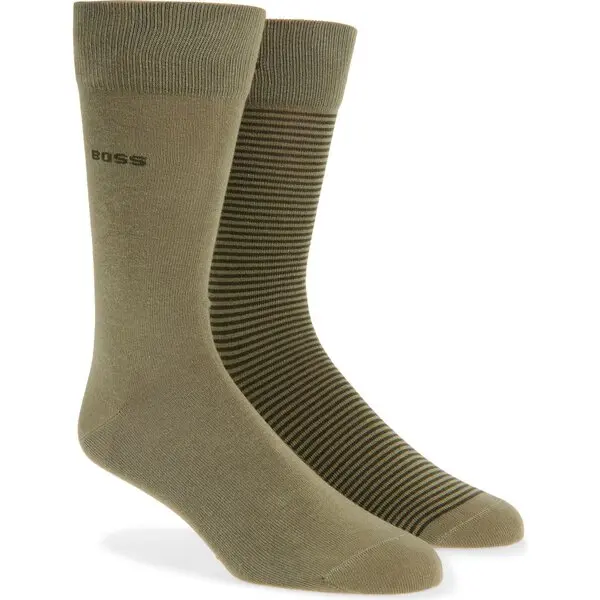 BOSS Assorted Solid & Stripe Cotton-blend Dress Socks 2 Pack - Open Green
