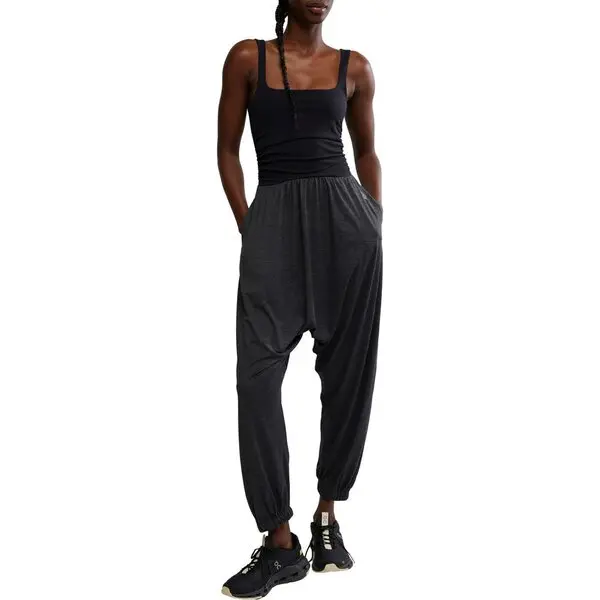 Free People Shiny Happy Tank Jumpsuit - Black