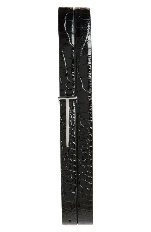 TOM FORD Croc Embossed Patent Leather Skinny Belt - 1n001 Black