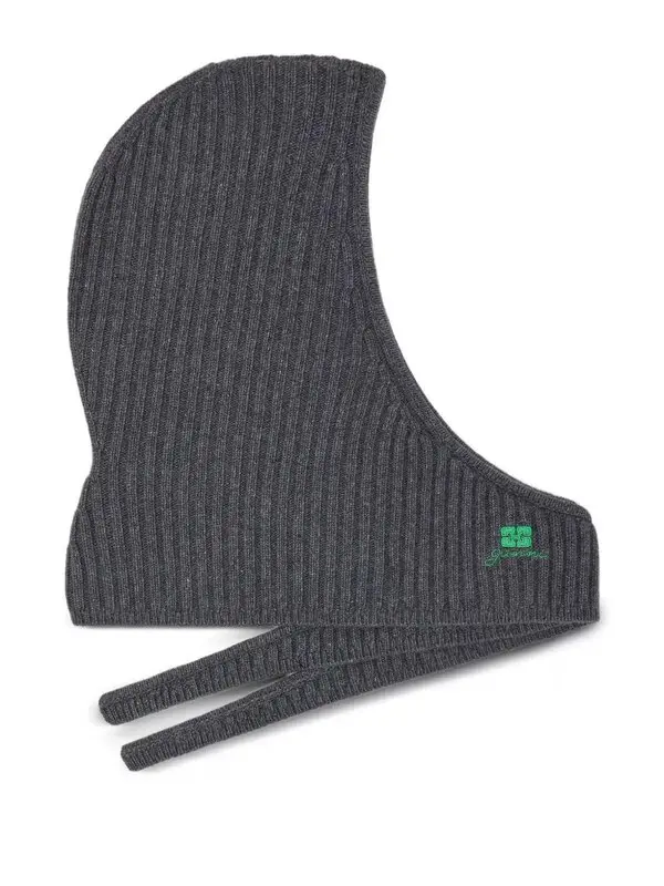 GANNI Ribbed-knit Balaclava - Grey