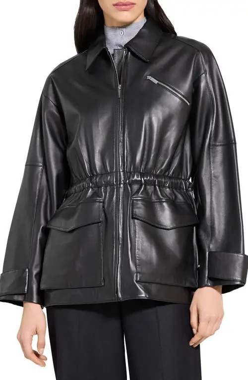 Theory Cinch Waist Leather Moto Jacket