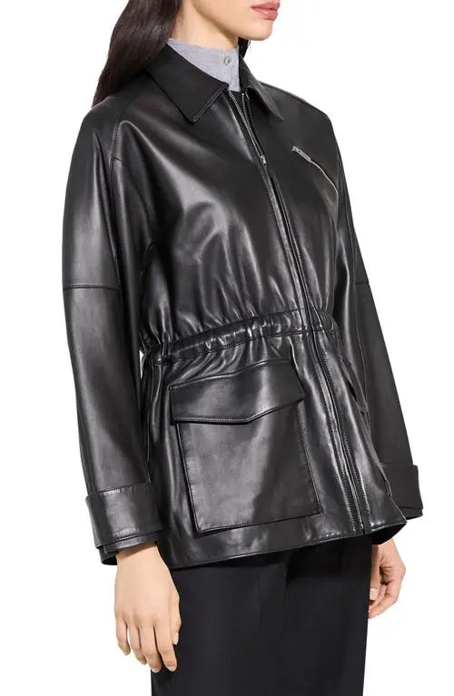 Theory Cinch Waist Leather Moto Jacket