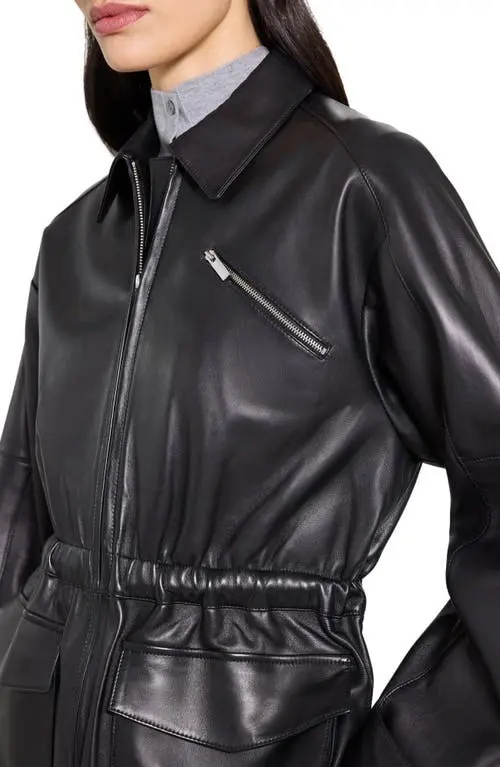 Theory Cinch Waist Leather Moto Jacket