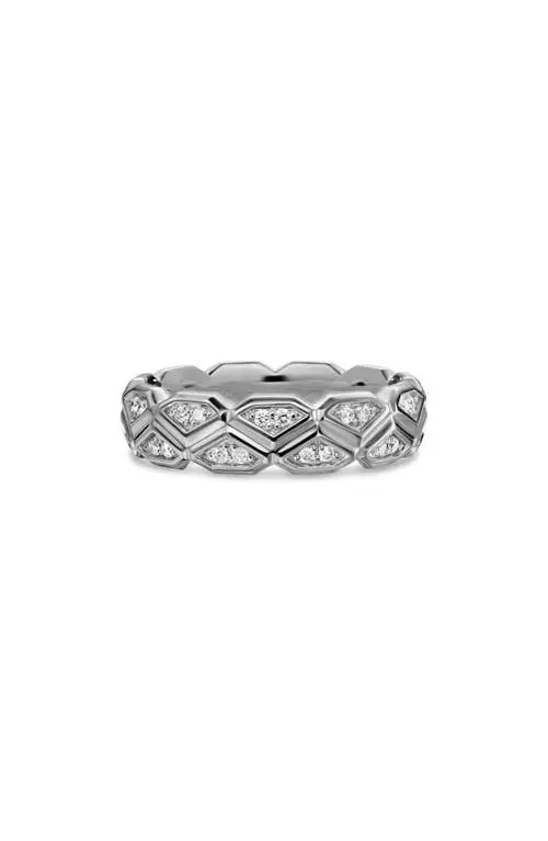David Yurman Hex Band Fine Ring - Silver Pave