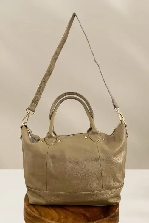 Pink Haley Ellie Handmade Leather Tote - Sand